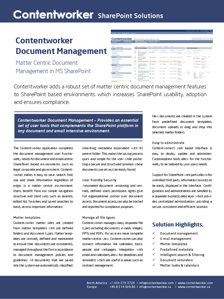 Contentworker Document Management | PDF | Share Point | Cyberspace