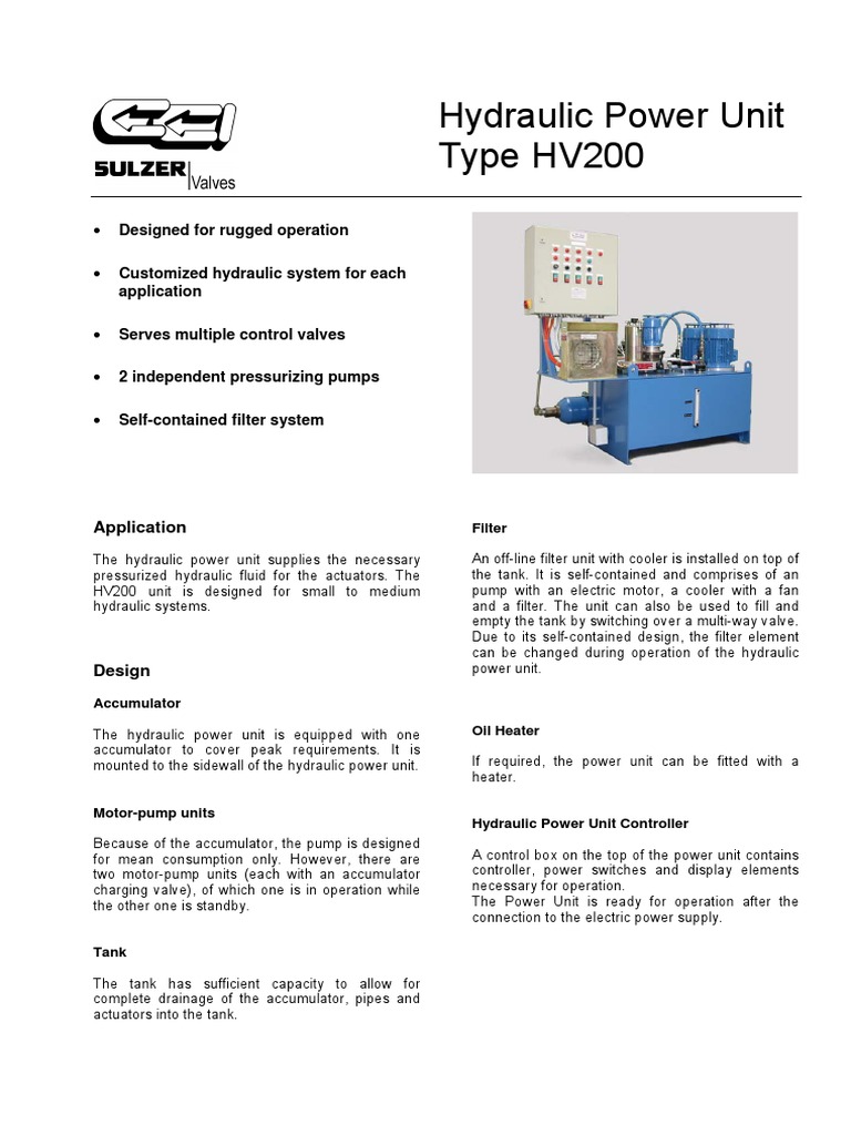 938 Ds Hydraulic Power Unit Type Hv200 | PDF | Valve | Pump