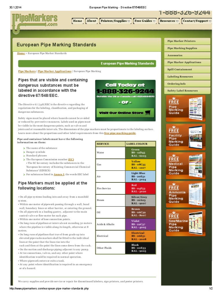 European Pipe Marking - Directive 67 - 548 - EEC | PDF | Hydraulic Engineering | Building Materials