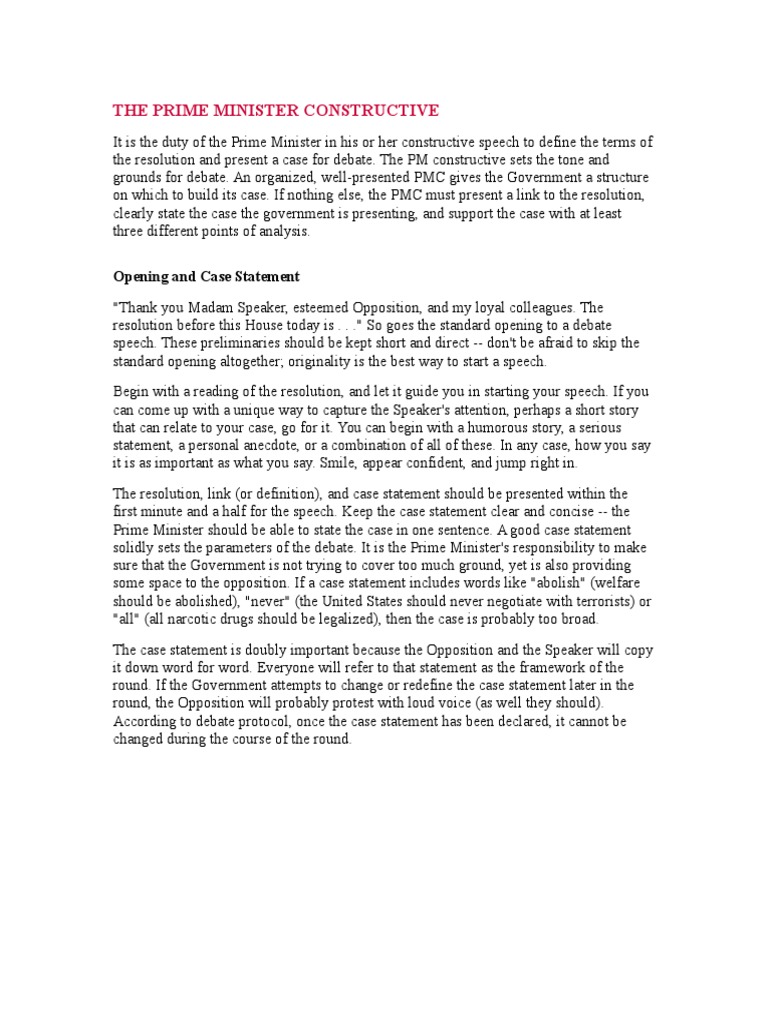 Guide to Prime Minister Constructive in Debate | PDF