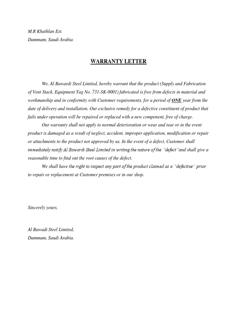 Warranty Letter for Vent Stack Product | PDF