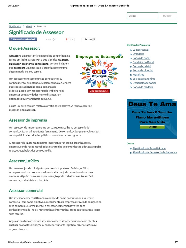 Significado de Assessor - O Que É, Conceito e Definição PDF | PDF ...