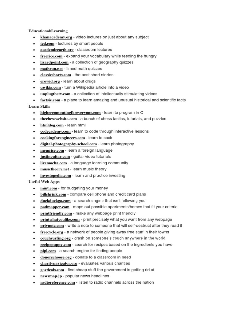 Useful Websites | PDF | Web Page | Internet