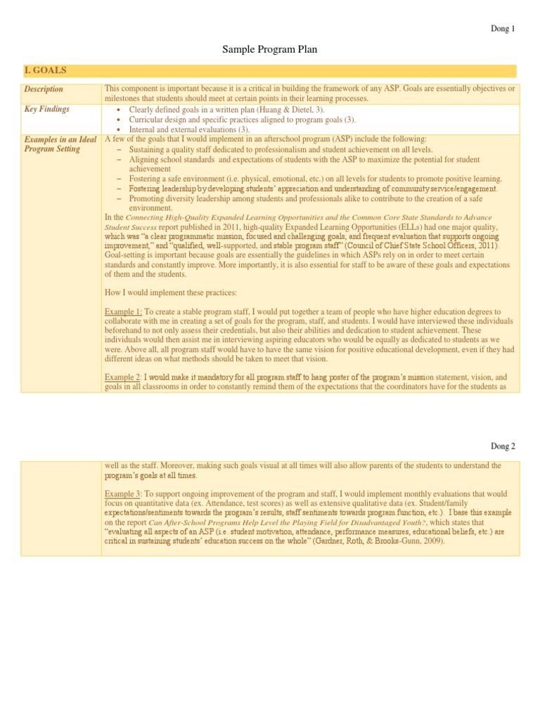 Final Sample Program Plan | PDF | Leadership | Goal