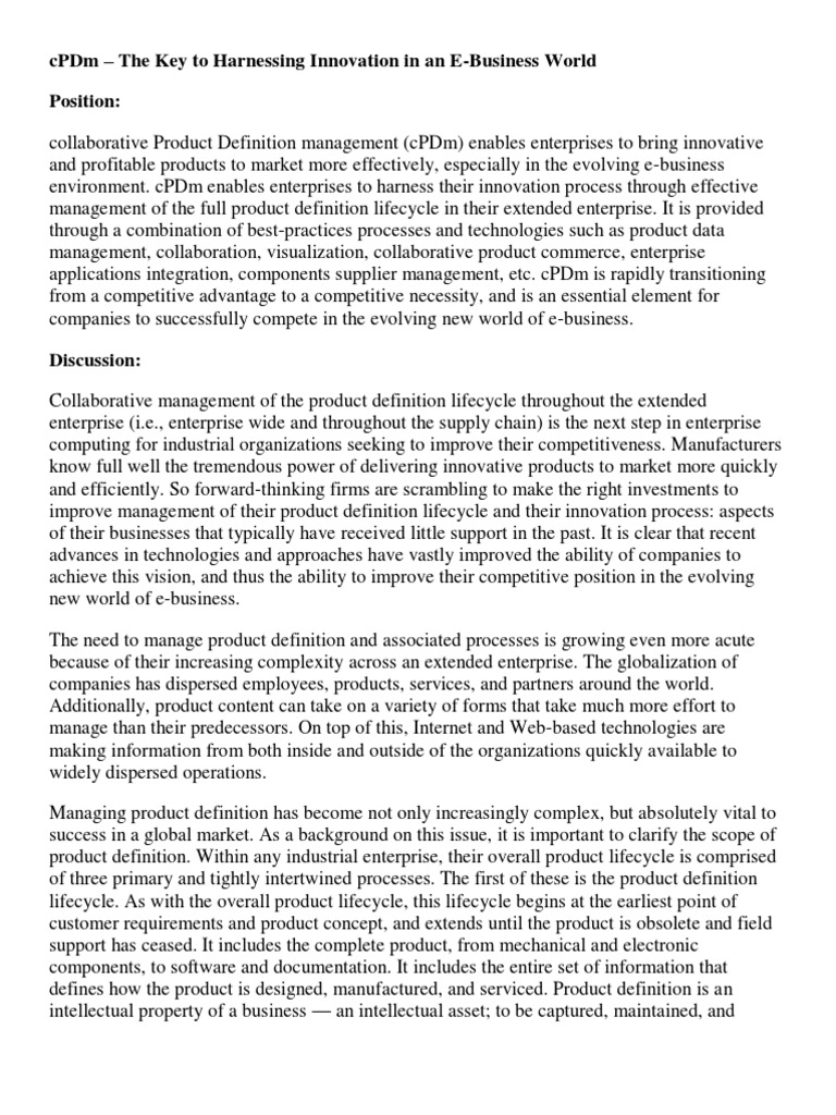 Collaborative Product Definition Management (CPDM) | PDF | Product Lifecycle | Innovation