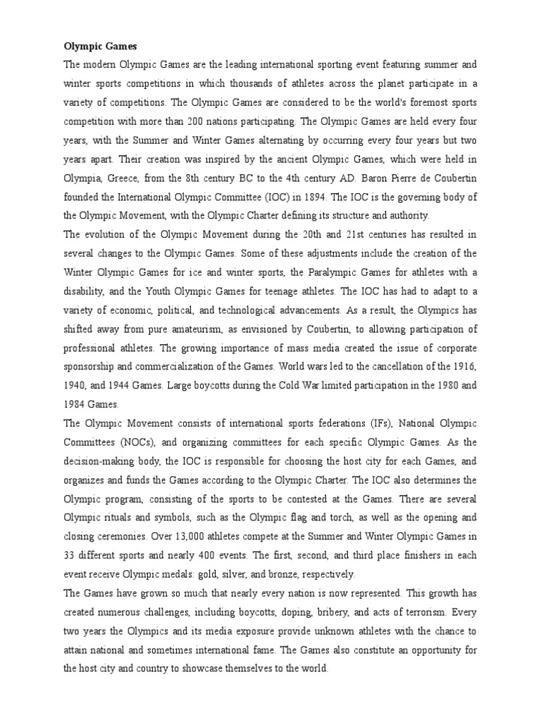Olympic Games Information 1 | PDF | Olympic Games | Sports