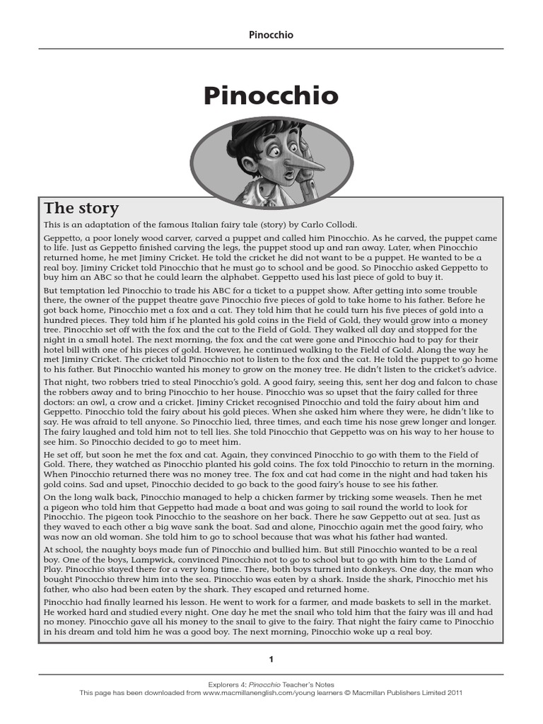Pinocchio Teacher Notes | PDF | Pinocchio | Reading Comprehension