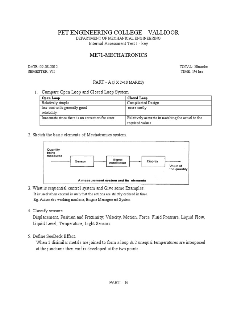Pet Engineering College - Vallioor: Me71-Mechatronics | PDF