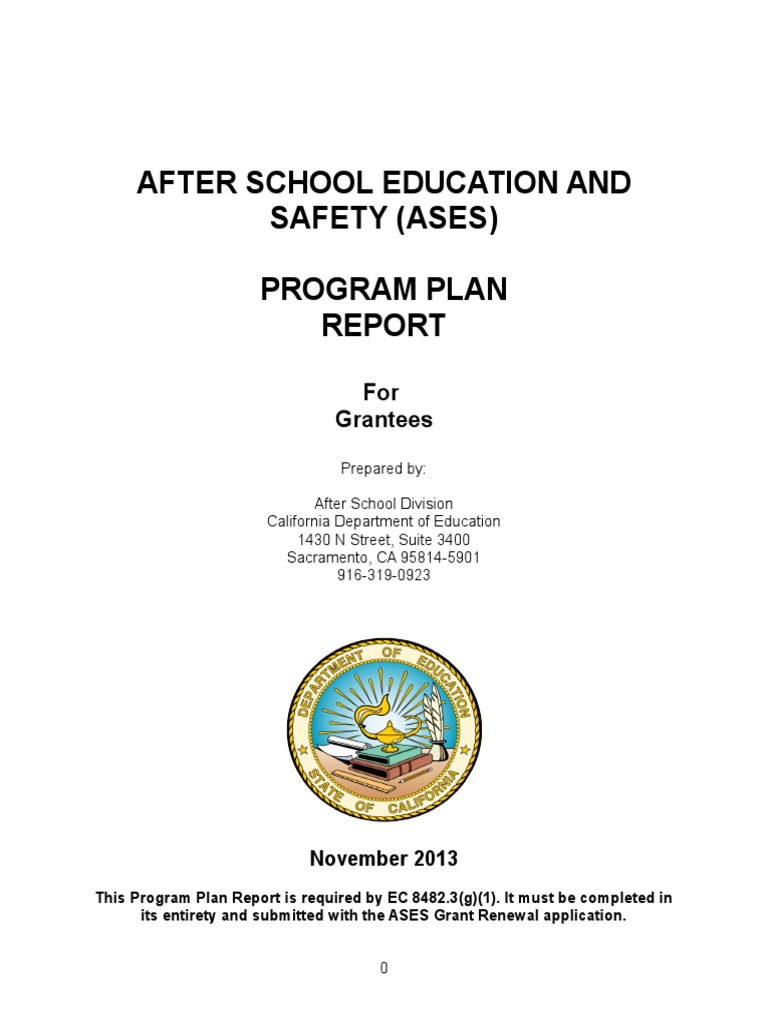 After School Education and Safety (Ases) Program Plan: For Grantees ...