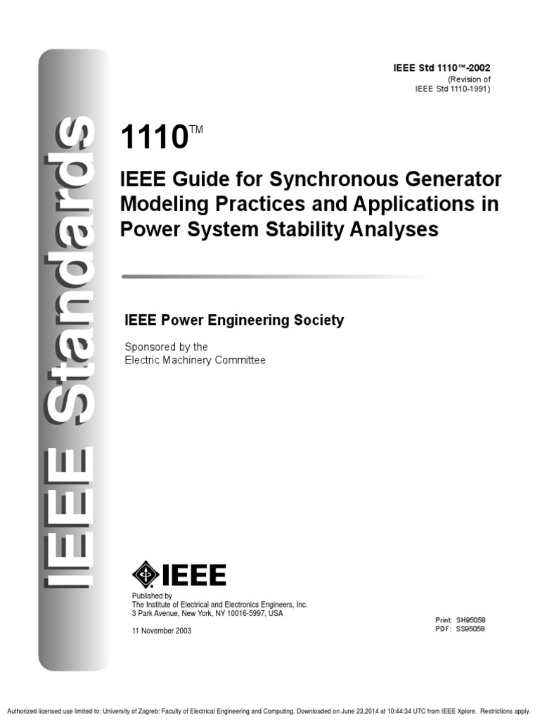 Ieee Guide For Synchronous Generator Modeling Practices And Applications In Power System