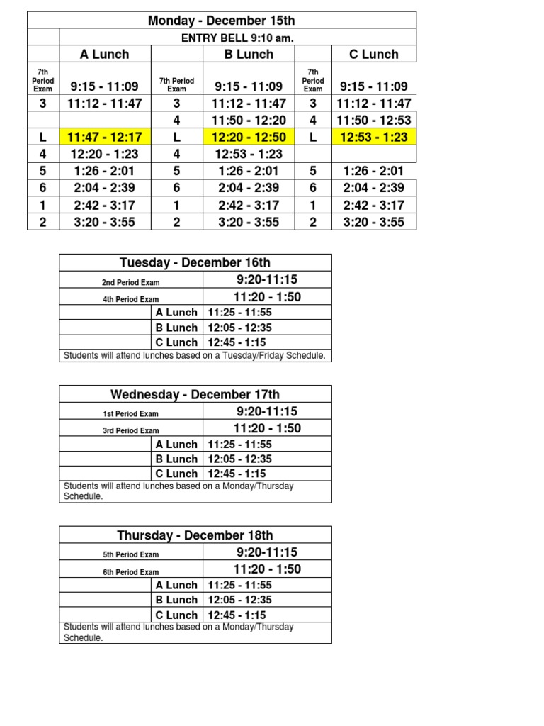 Exam Week Schedule | PDF | Teaching Methods & Materials