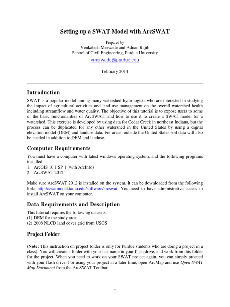 Setting Up A Swat Model With Arcswat: Vmerwade@Purdue - Edu | PDF ...