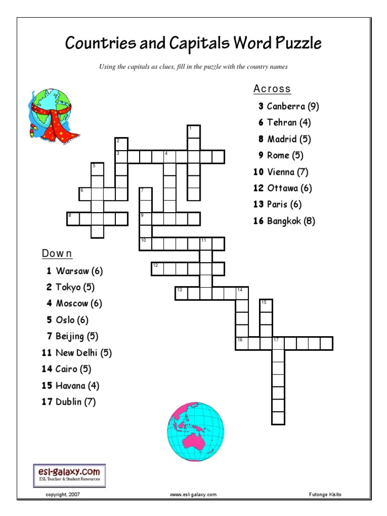 Countries and Capitals Word Puzzle | PDF