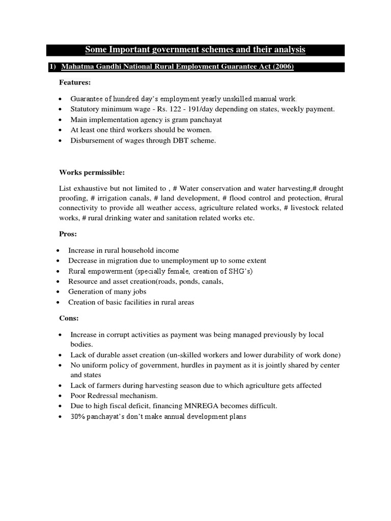 Major Govt Schemes and Their Analysis | PDF | Taxes | Economies
