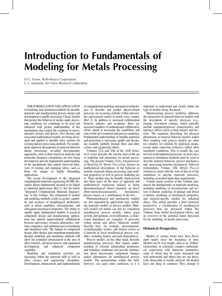 Introduction To Fundamentals of Modeling For Metals Processing | PDF ...