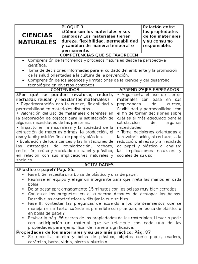 6to Grado - Bloque 3 - Ciencias Naturales | PDF | El plastico | Science