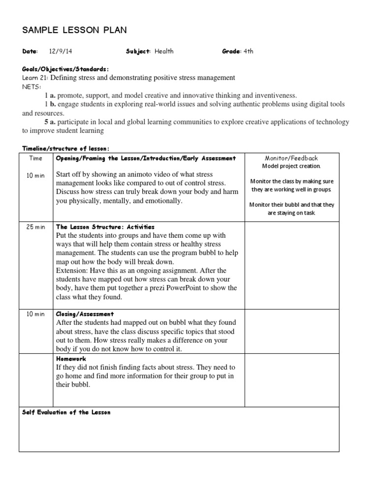 4th Grade Stress Management Lesson | PDF