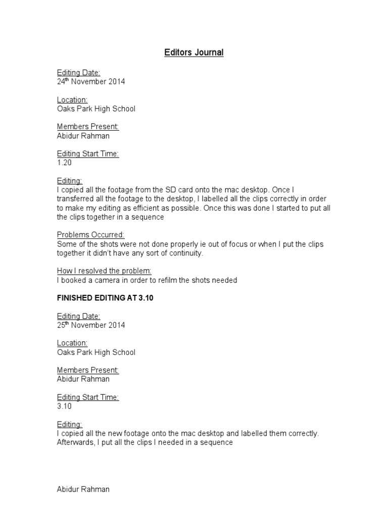 Editing Journal | PDF | Leisure | Computing And Information Technology