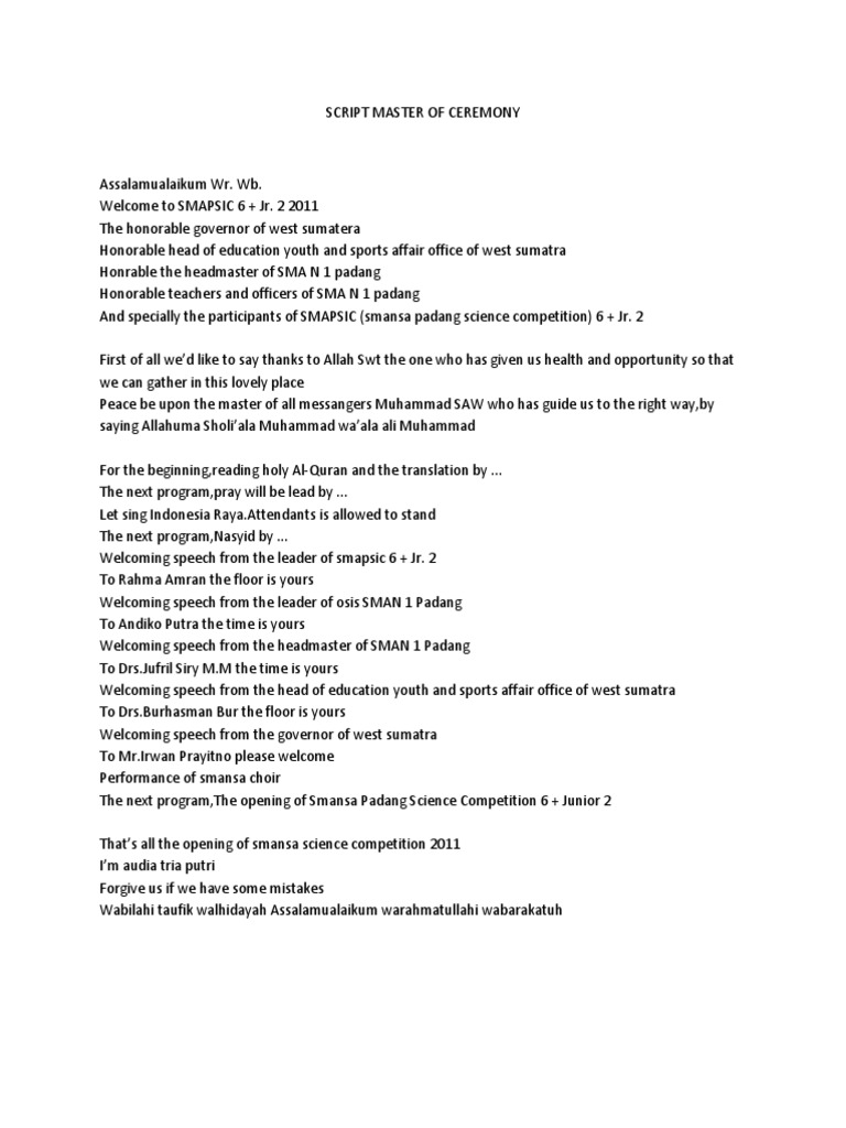 Script Master of Ceremony | PDF