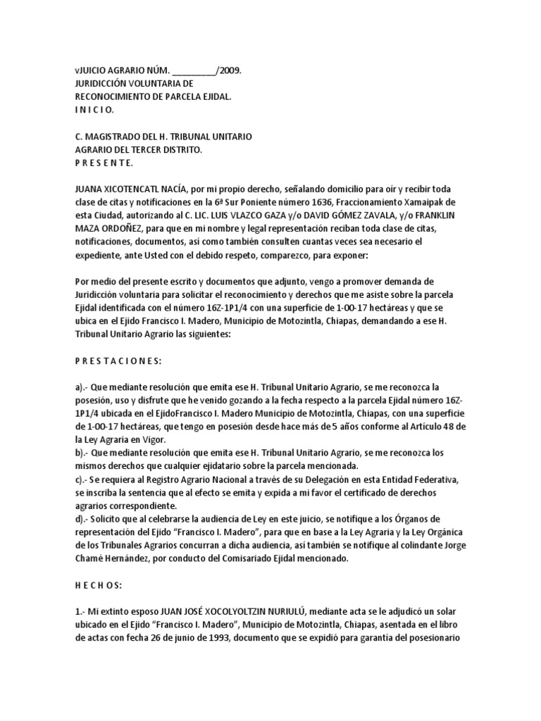 Modelo de Demanda Agraria Reconocimiento de Posesion