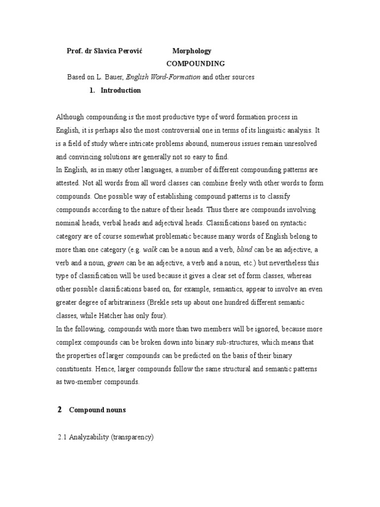 NS. Morph. Compounding | PDF | Adjective | Verb