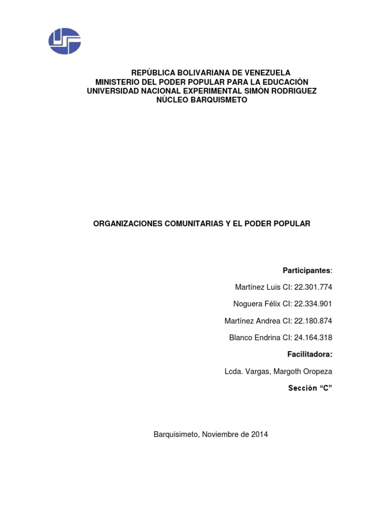 Organizaciones Comunitarias y El Poder Popular en Venezuela | PDF ...