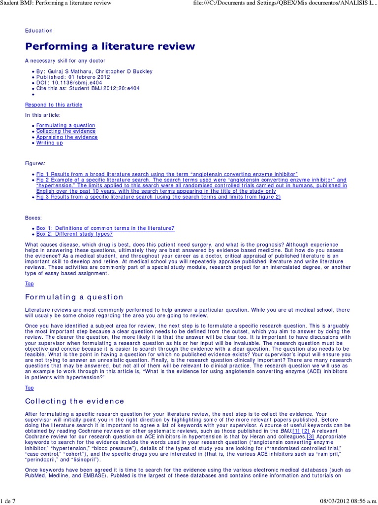 Performing A Literature Review - Student BMJ | PDF | Null Hypothesis ...