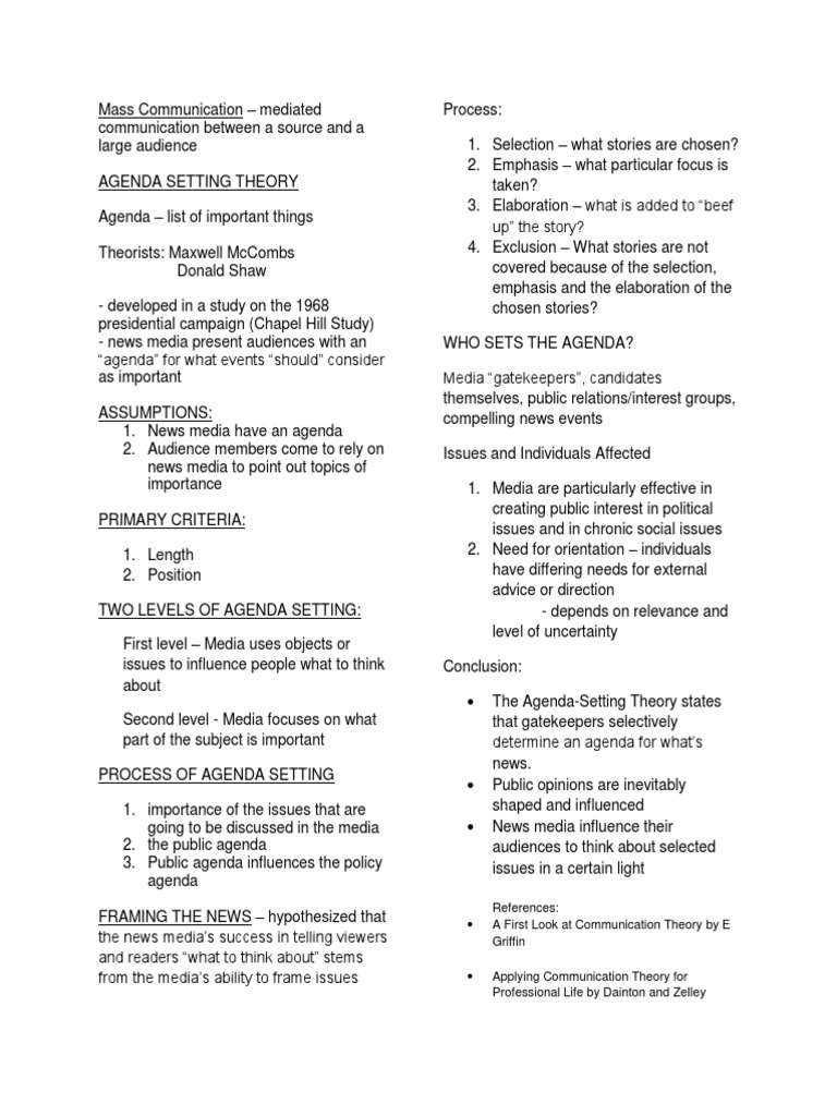 Mass Media Agenda Setting Theory Explained | PDF | Mass Media | Public ...