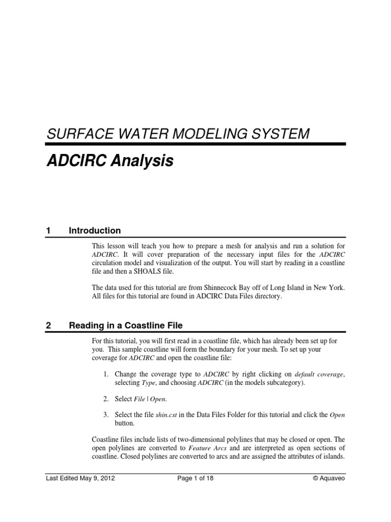 Sms Adcirc Tutorial | PDF | Tide | Function (Mathematics)