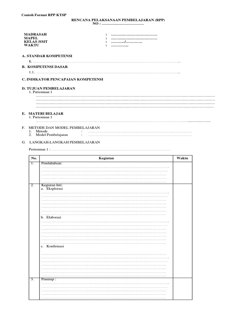Contoh Format RPP KTSP | PDF