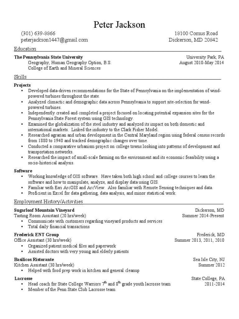 Peter Jackson: Geography Graduate Resume | PDF