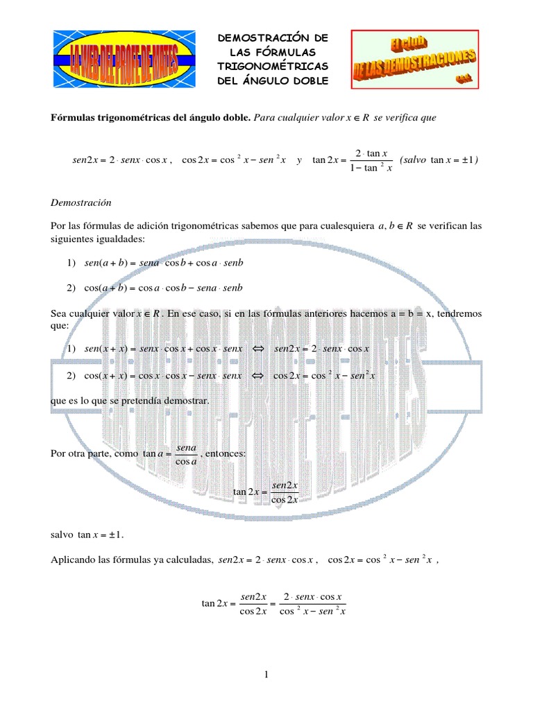 DEMOSTRACIÓN:Formulas Trigonométricas de Ángulo Doble.