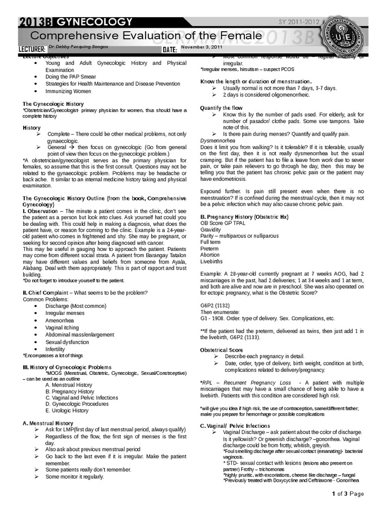 Gynecology - Comprehensive Examination of The Female Checked | PDF ...