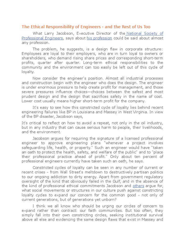 The Ethical Responsibility of Engineers | PDF | Engineer | Bp