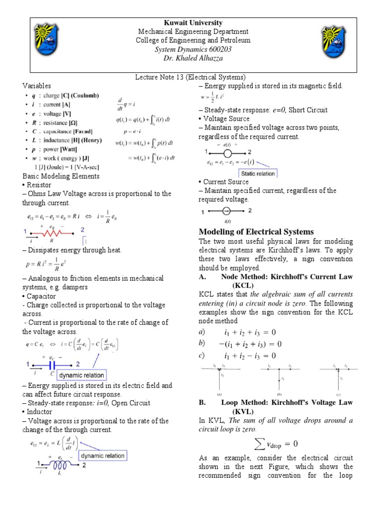 Electrical Systems (System Dynamics) | PDF | Series And Parallel ...