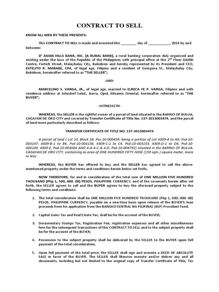 Contract To Sell | PDF | Taxes | Economies