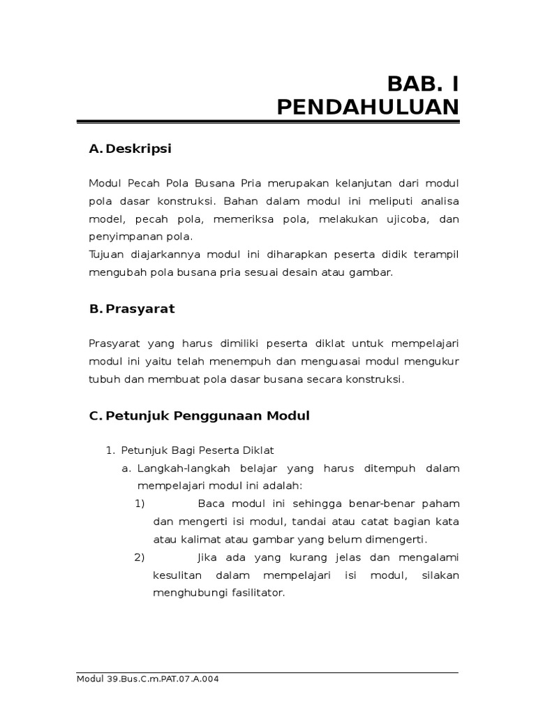 Isi Modul Pecah Pola Busana Pria | PDF | Seni