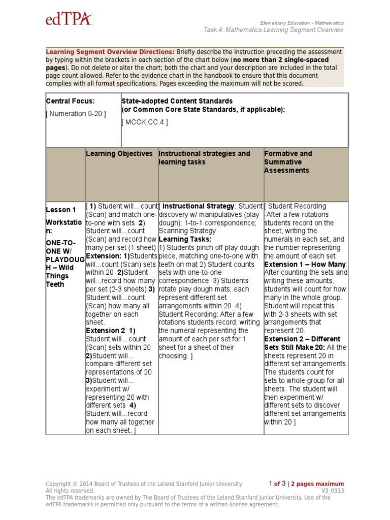 Task 4 Part B Mathematics Learning Segment Overview License