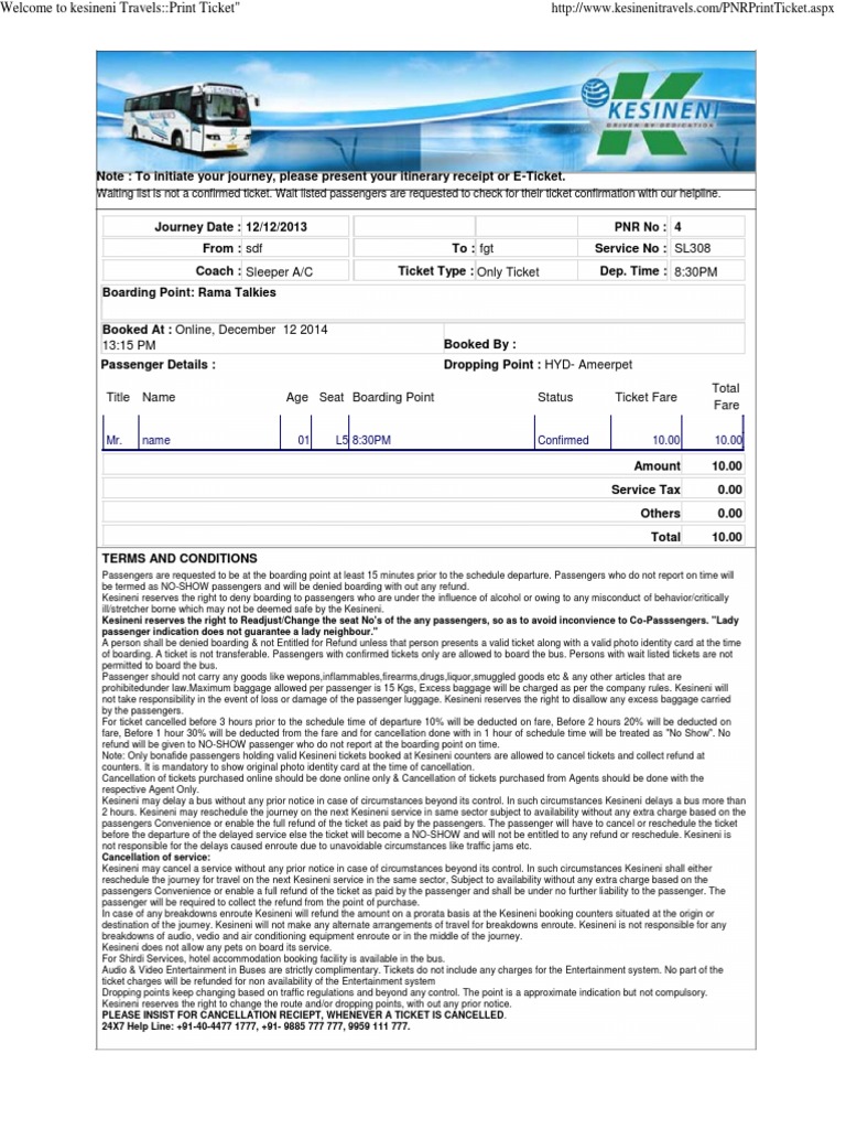 Print Ticket - Bus Sample | PDF | Ticket (Admission) | Baggage