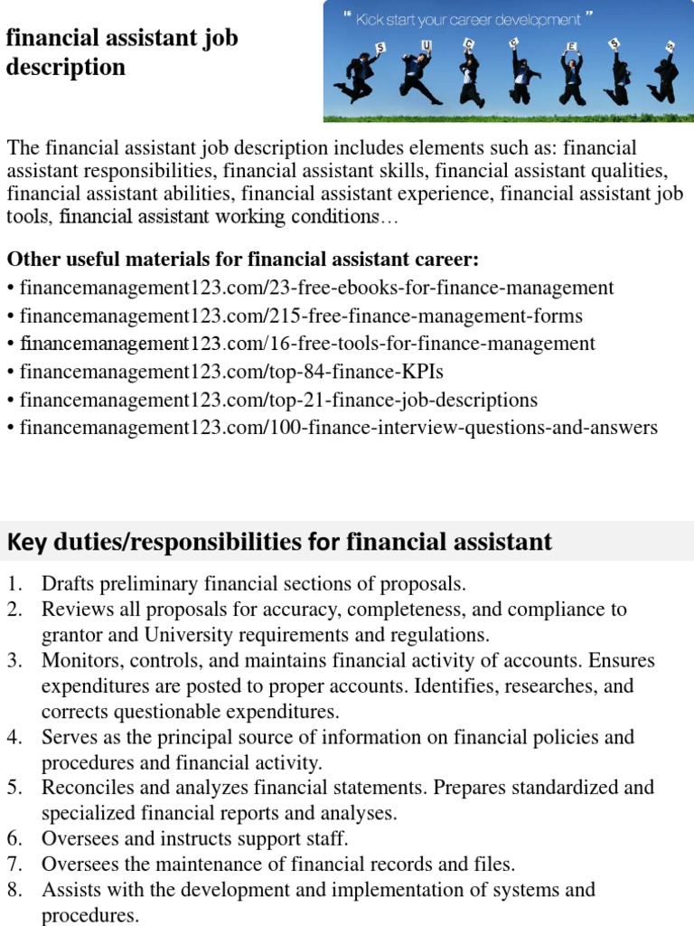 Financial Assistant Job Description | PDF | Accounting | Employment
