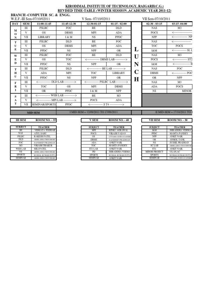 0307 Time Table Me BW | PDF | Computers | Technology & Engineering