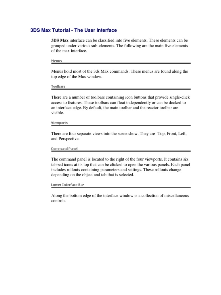 3DS Max Tutorial - The User Interface | PDF | Menu (Computing) | Point ...