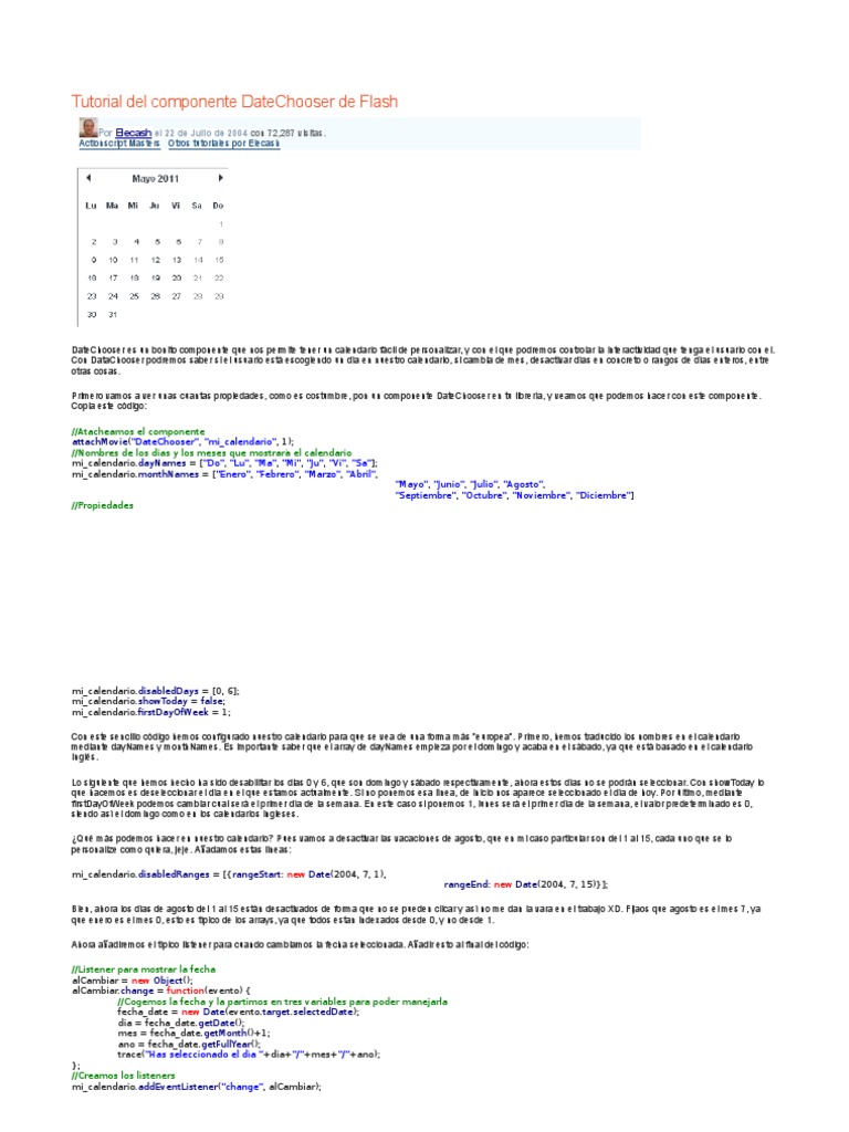 Tutorial Del Componente DataChooser de Flash | PDF | Calendario | Informática