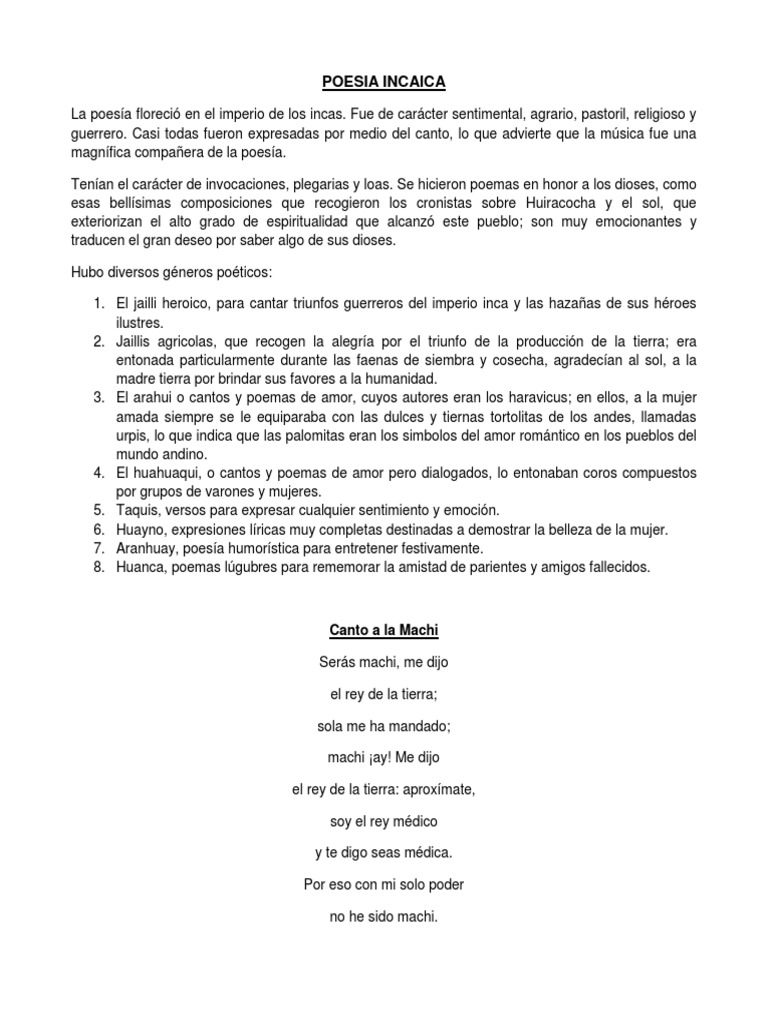 Poesia Incaica | PDF | Imperio Inca