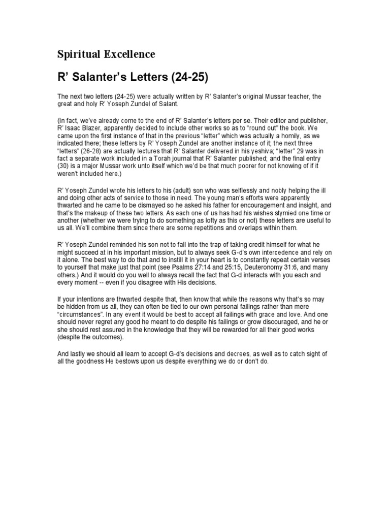 R' Yoseph Zundel's Letters on Faith | PDF | Torah | Religion And Belief