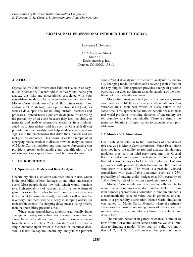 Crystal Ball Guide Book | PDF | Monte Carlo Method | Simulation
