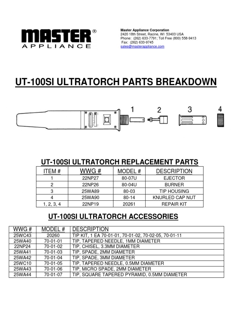 Ultratorch UT 100SI Parts Breakdown | PDF | Tools | Industrial Processes