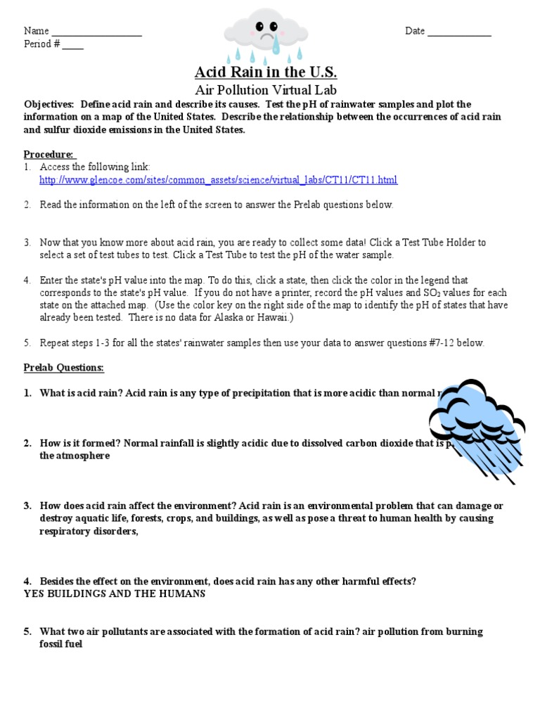 Acid Rain Analysis and Impact Worksheet | PDF | Rain | Human Impact On ...