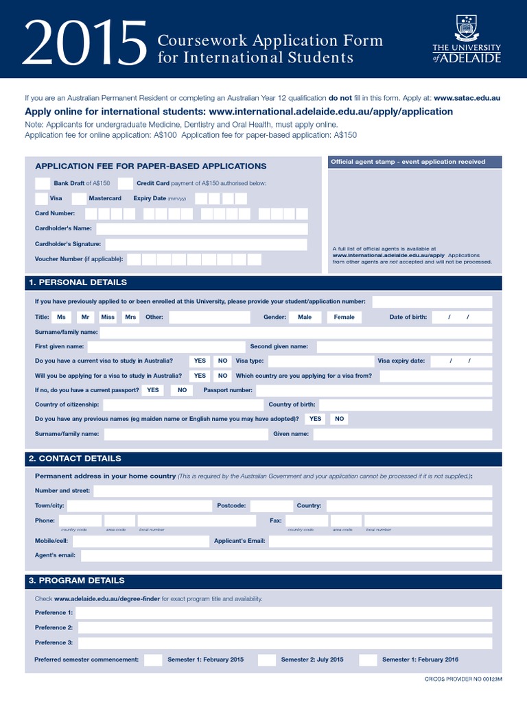 App - Form - Adelaide University | PDF | University And College ...