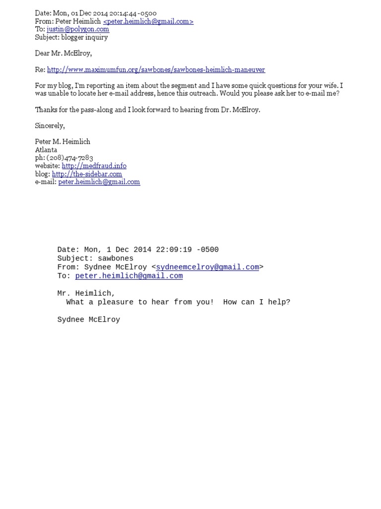 My Correspondence With Sydnee McElroy MD Re: My Questions About Dubious ...